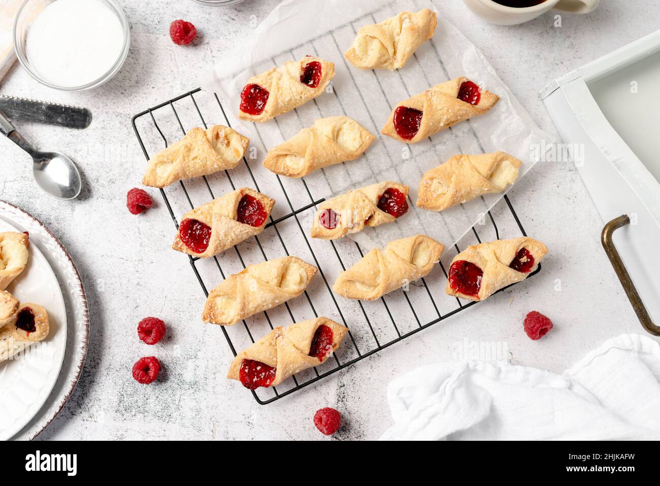 Kolacky with Cream Cheese and Raspberry. Pastry with jelly and cream ...