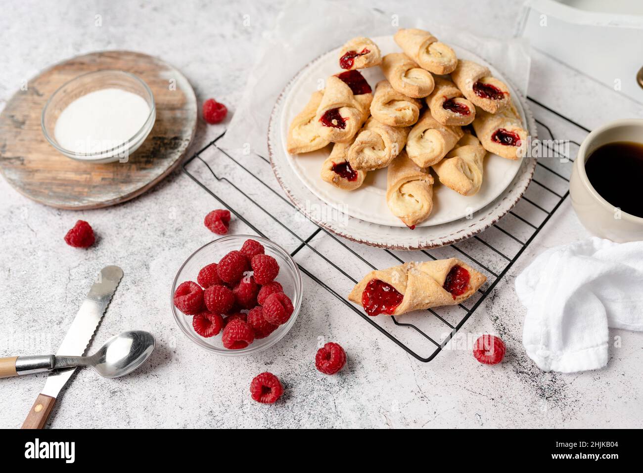 Kolacky with Cream Cheese and Raspberry. Pastry with jelly and cream ...