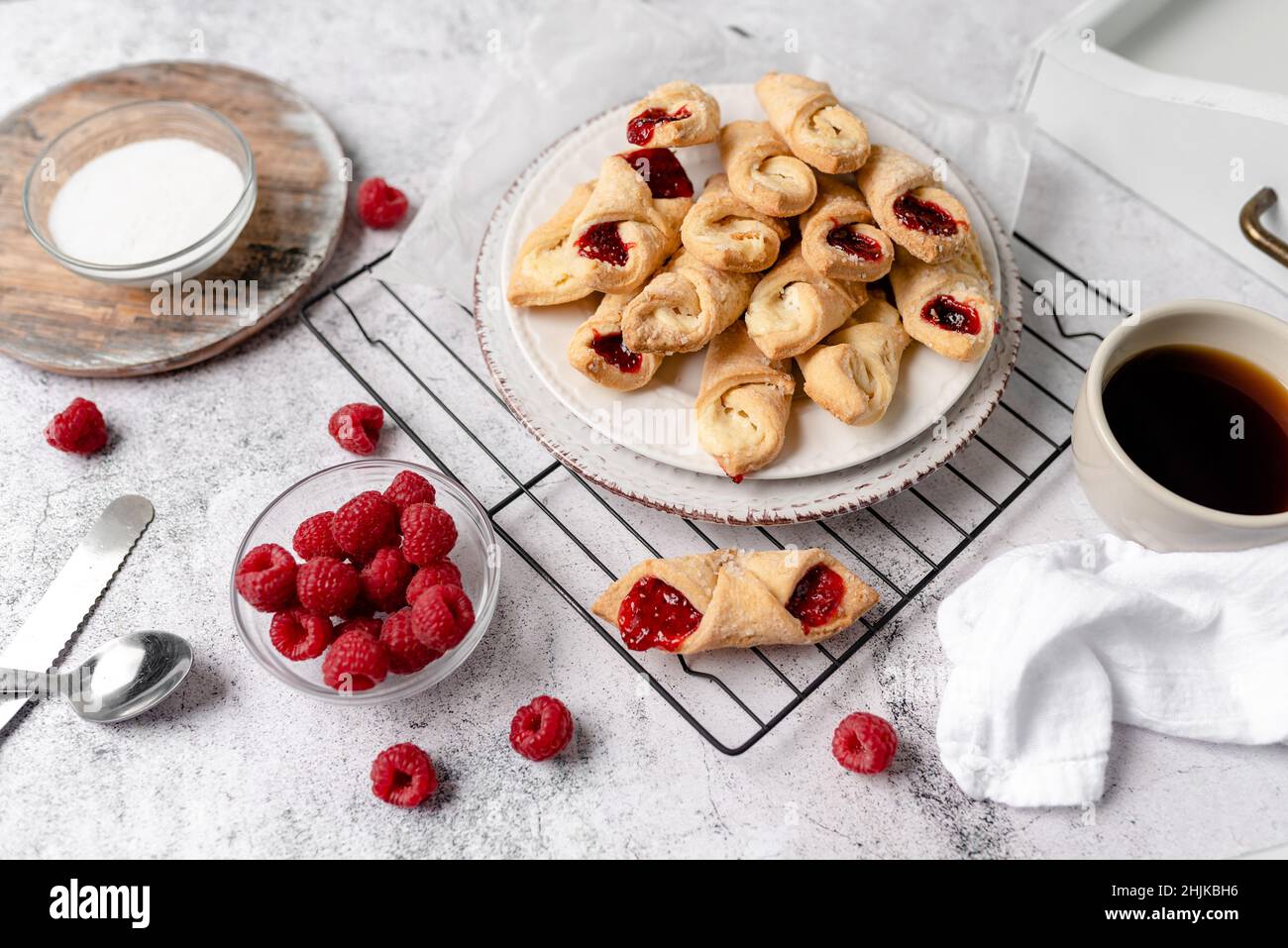Kolacky with Cream Cheese and Raspberry. Pastry with jelly and cream ...