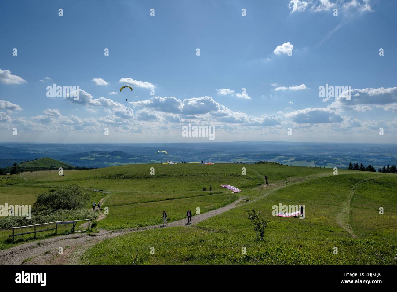 View from the hill Wasserkuppe in nature park Rhön Germany with ...
