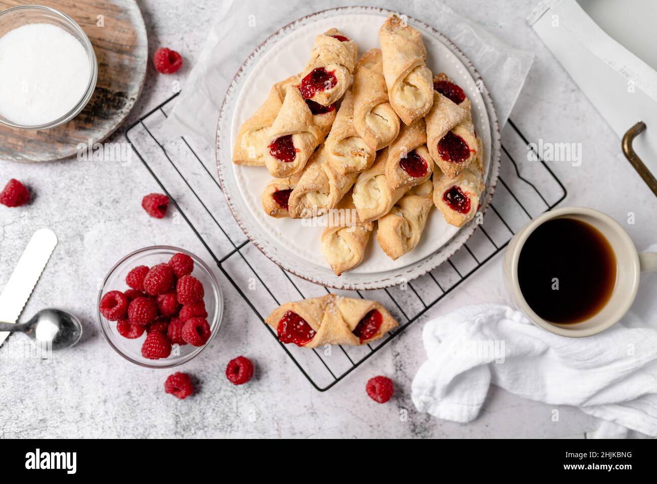 Kolacky with Cream Cheese and Raspberry. Pastry with jelly and cream ...