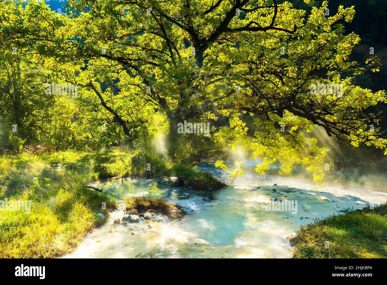 Natural hydrogen-sulfur source in the Caucasus in summer time Stock ...