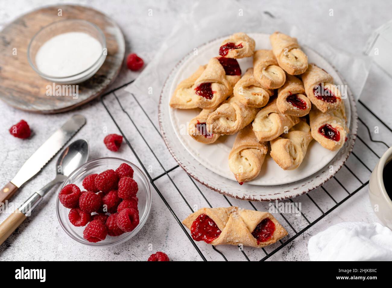 Kolacky with Cream Cheese and Raspberry. Pastry with jelly and cream ...