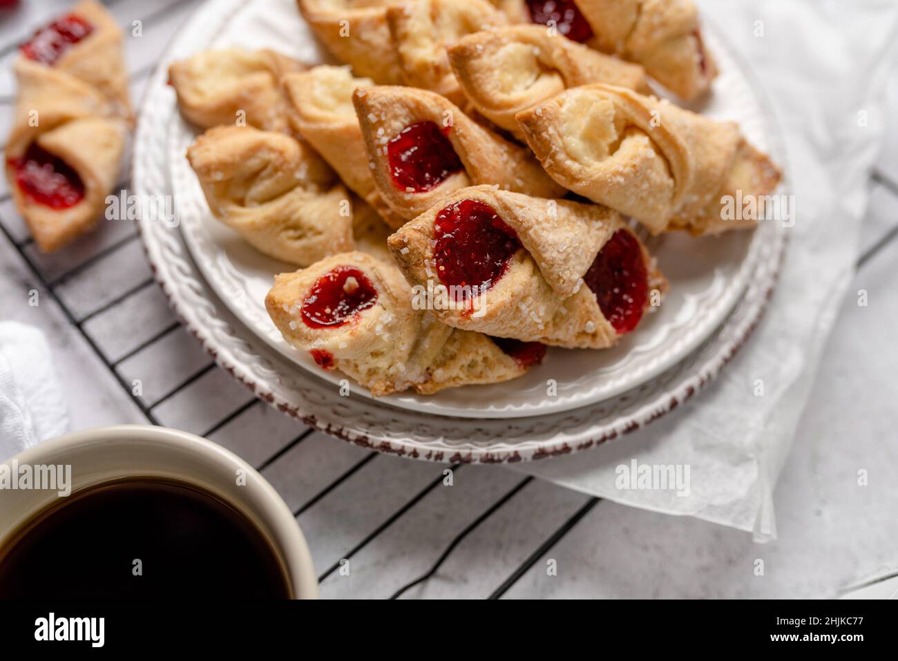 Kolacky with Cream Cheese and Raspberry. Pastry with jelly and cream ...