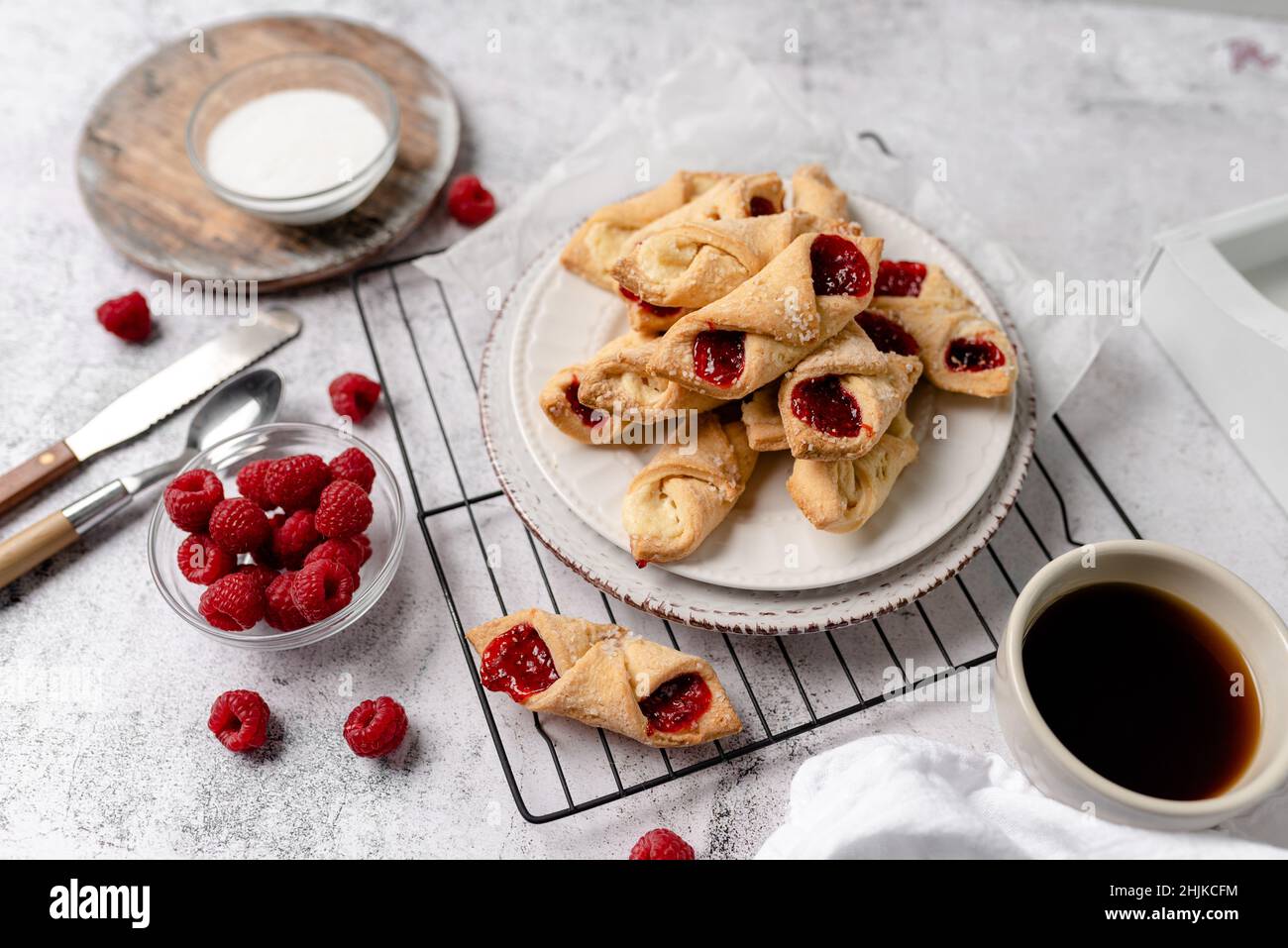 Kolacky with Cream Cheese and Raspberry. Pastry with jelly and cream ...