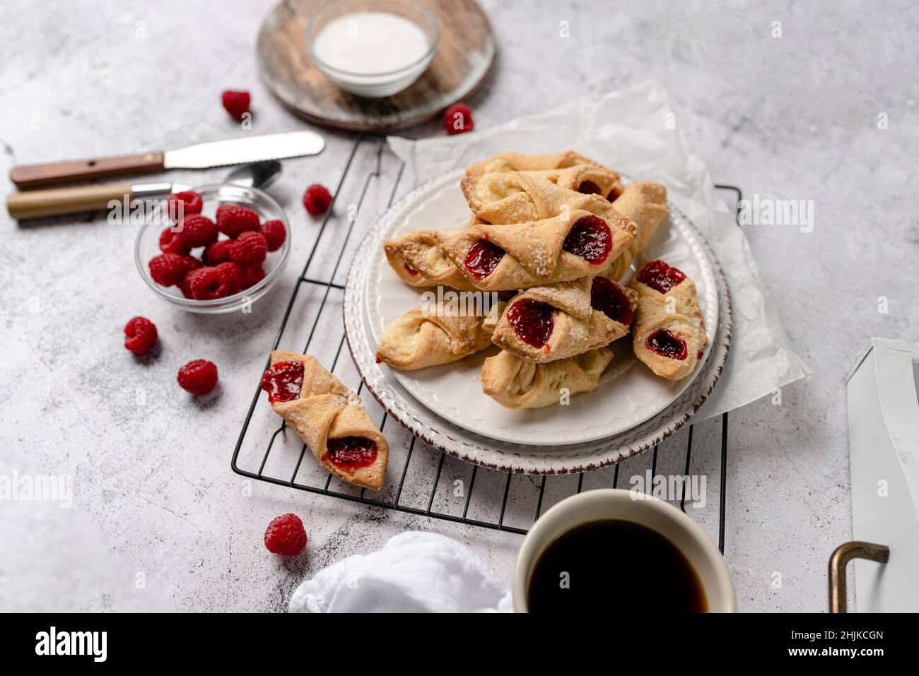 Kolacky with Cream Cheese and Raspberry. Pastry with jelly and cream ...