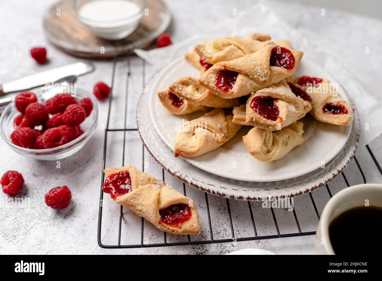 Kolacky with Cream Cheese and Raspberry. Pastry with jelly and cream ...