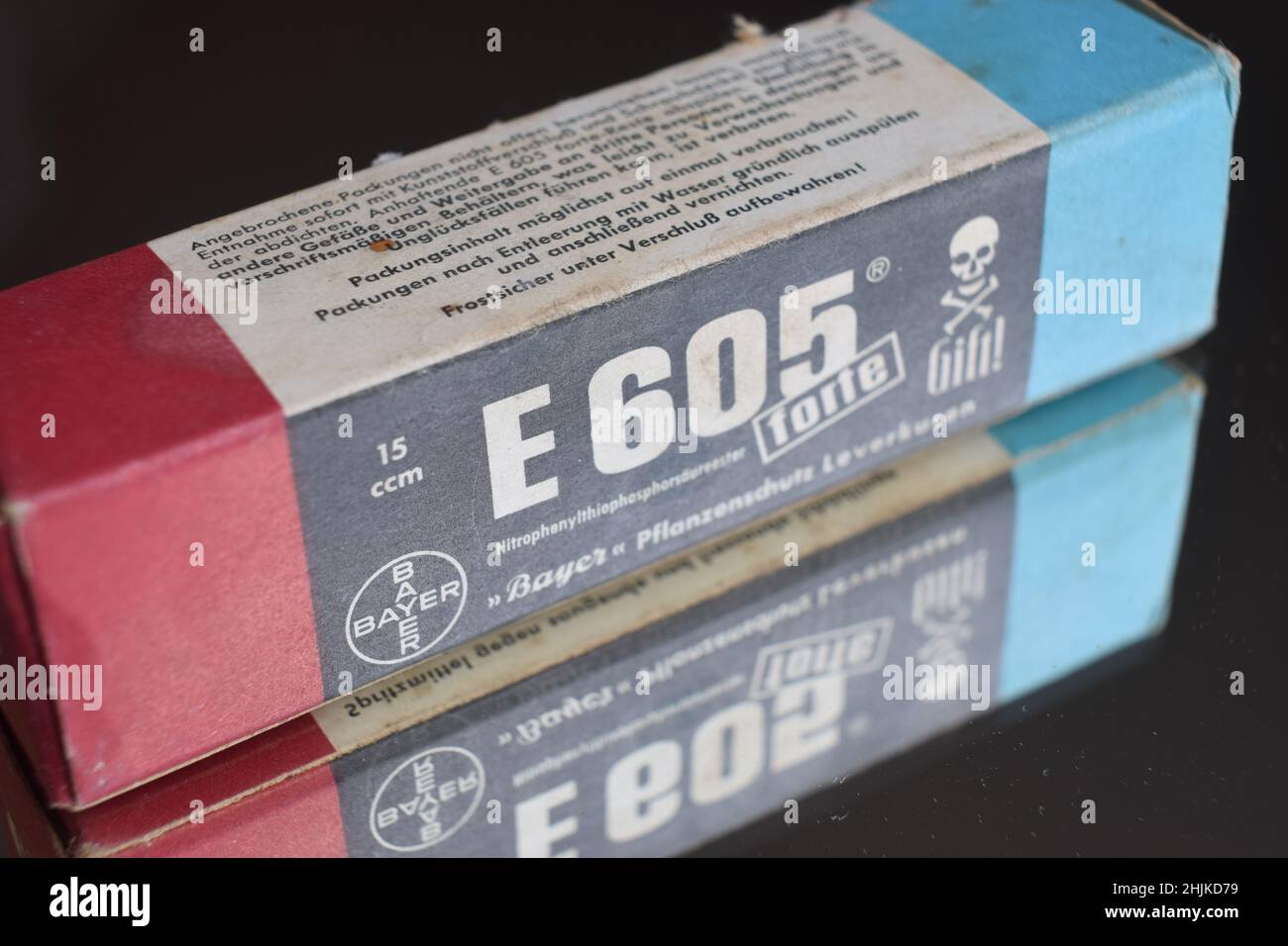 Historical pack of the insecticide Parathion, sold by the Bayer company ...