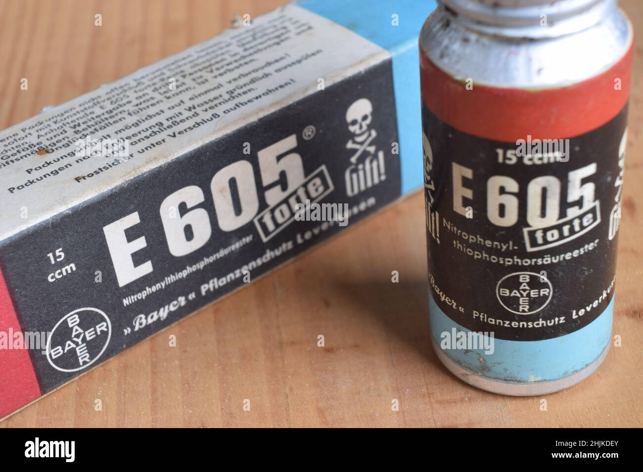 Historical pack of the insecticide Parathion, sold by the Bayer company ...