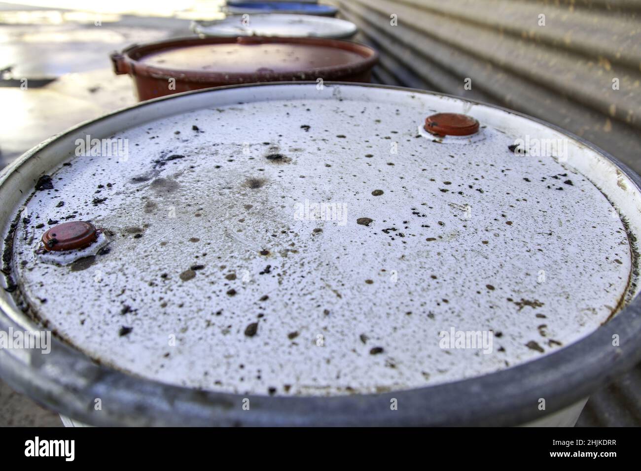 Industrial rusty metal barrel, environmental pollution, corrosion Stock ...