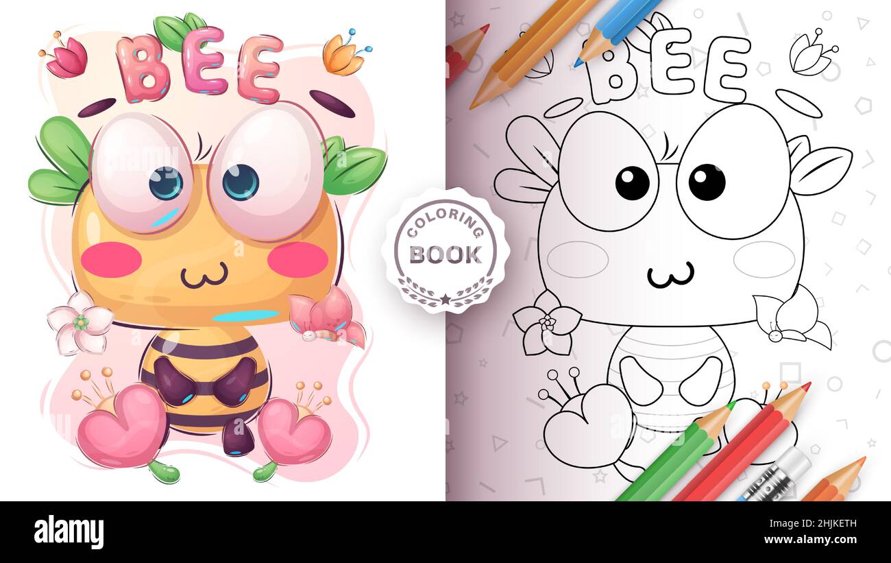 Cartoon character funny animal bee - coloring book Stock Vector Image ...