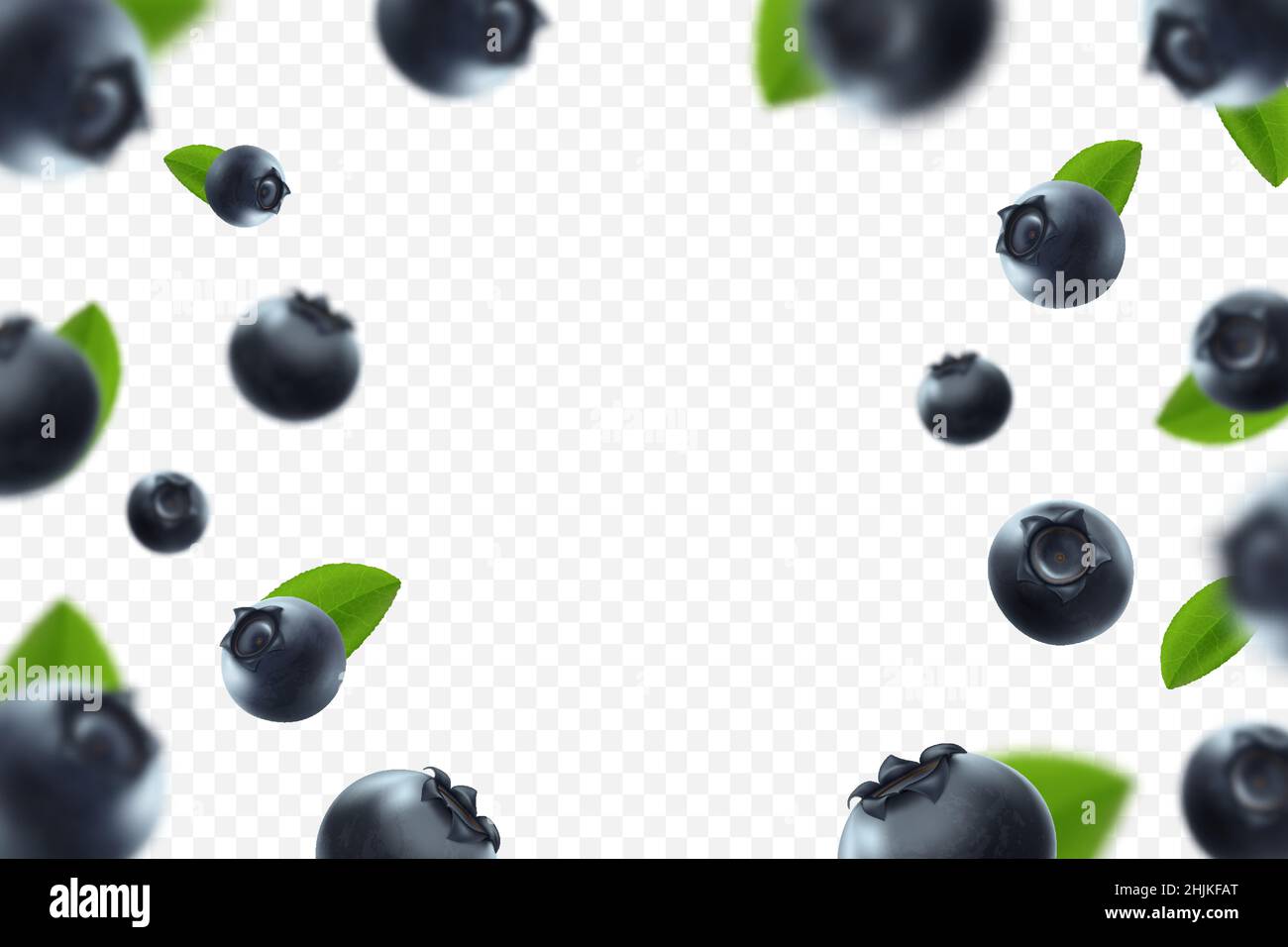 Blueberry background. Fresh berry with green leaves on transparent ...