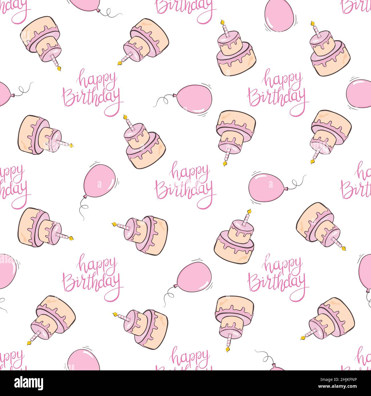 Birthday Seamless pattern. Hand drawn doodle birthday cake, gift and ...