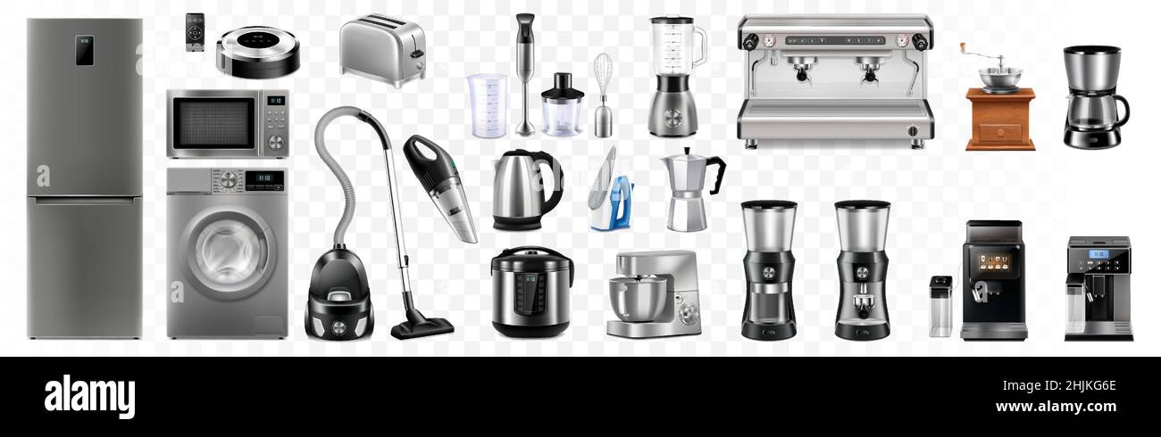 Vector realistic set of household and kitchen appliances isolated on ...