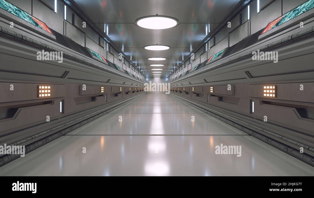 3d render. Futuristic hallway. Concept of modern architecture and ...