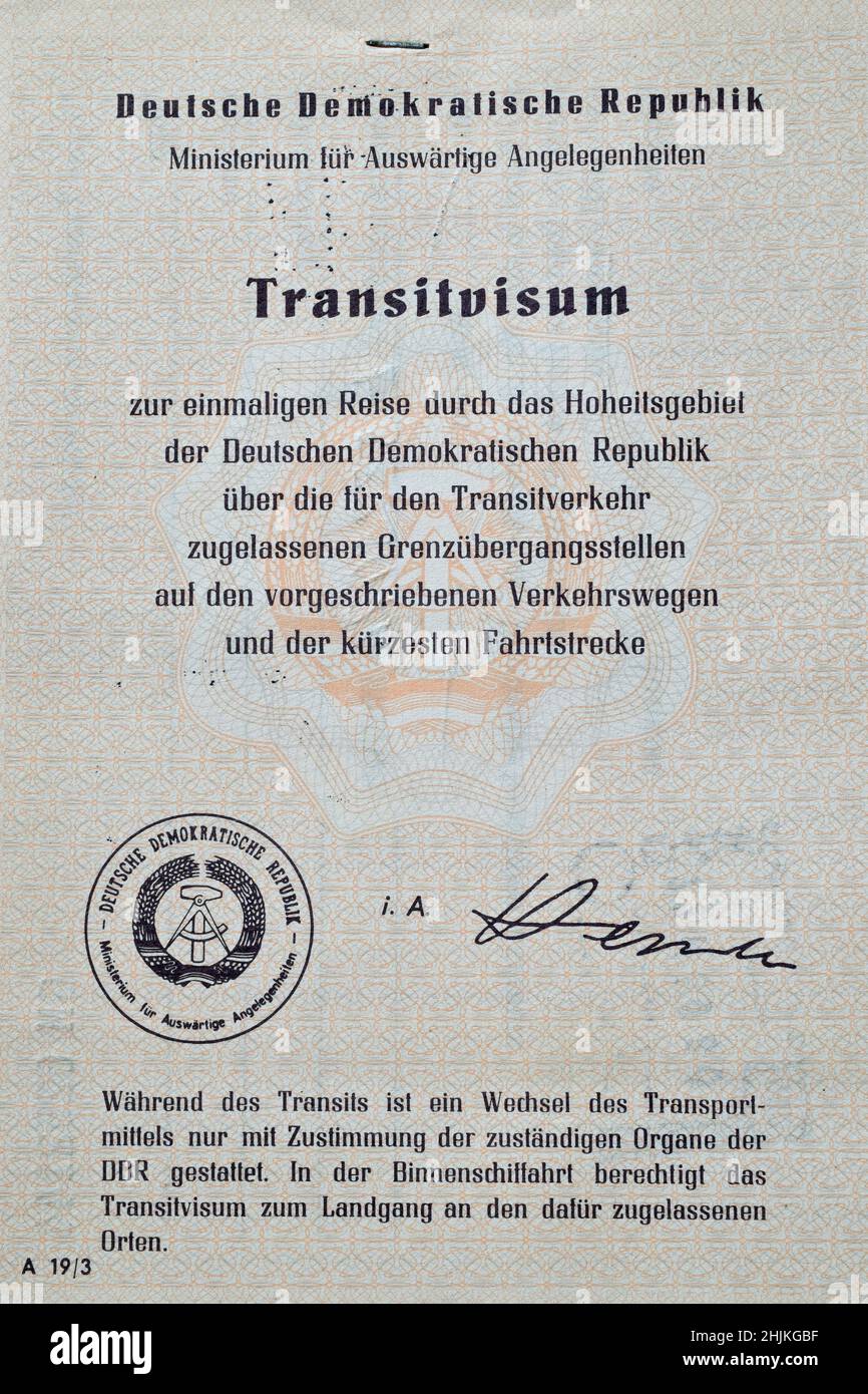 Historical document: Transit visa for a single trip through the ...