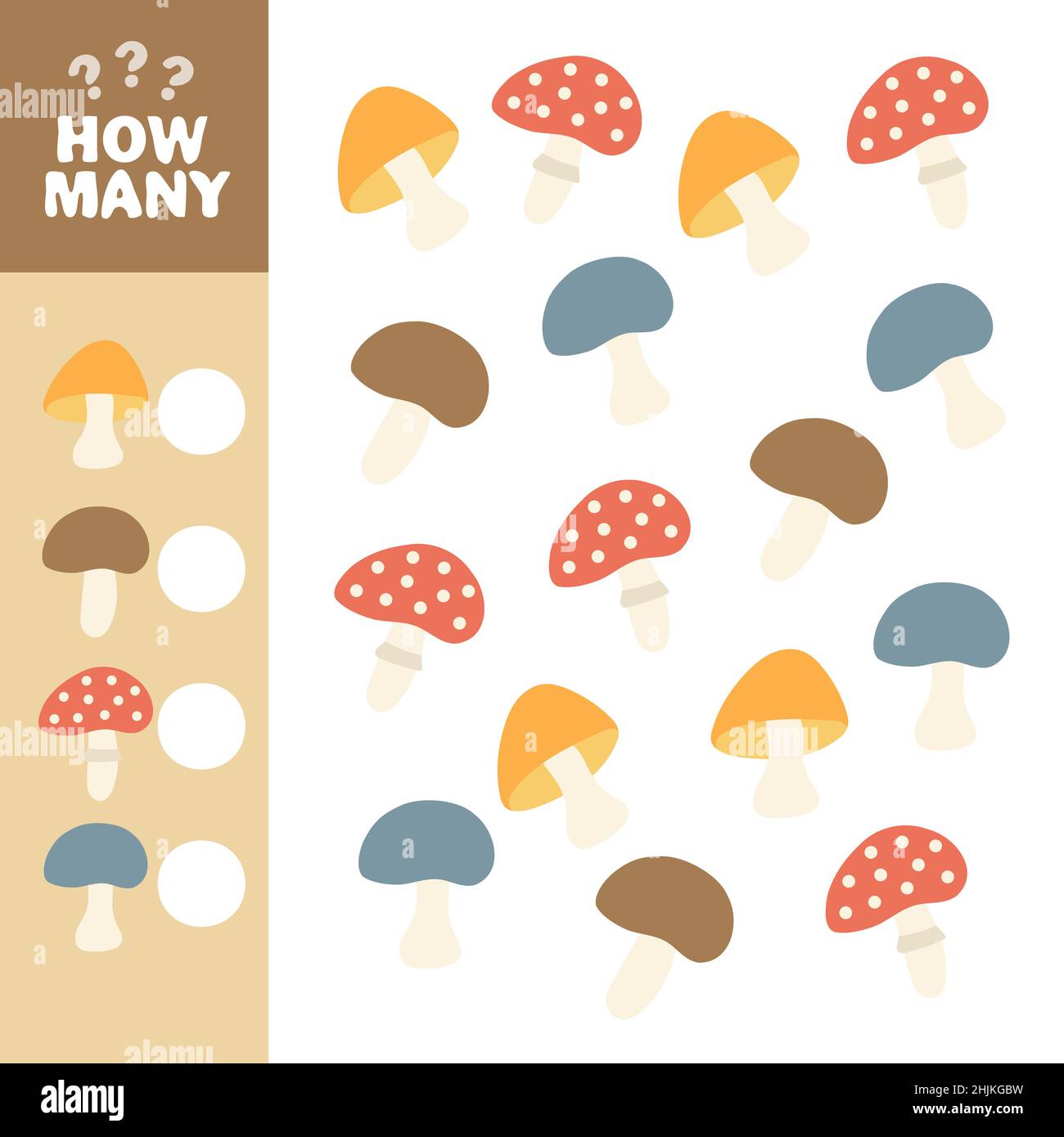 Counting game, how many Mushrooms. Educational children game, printable ...