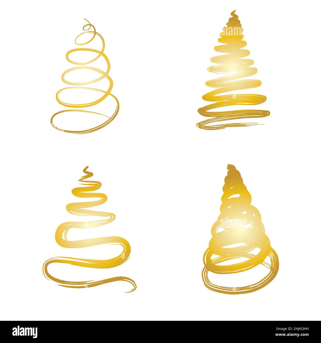 Set of golden Christmas trees silhouettes. Vector isolated gold icon ...