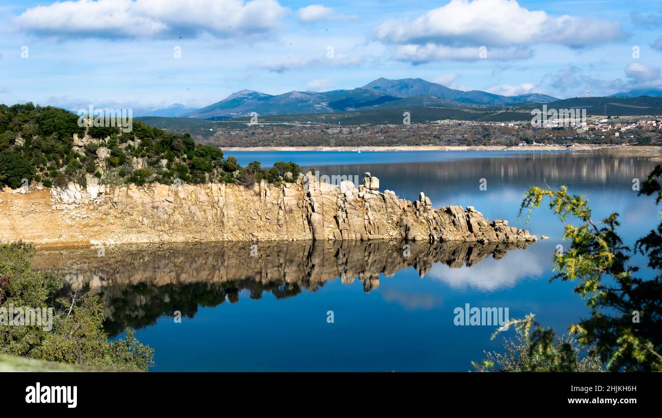 Landscape of the Atazar reservoir in Madrid, Spain. Detail of the rock ...