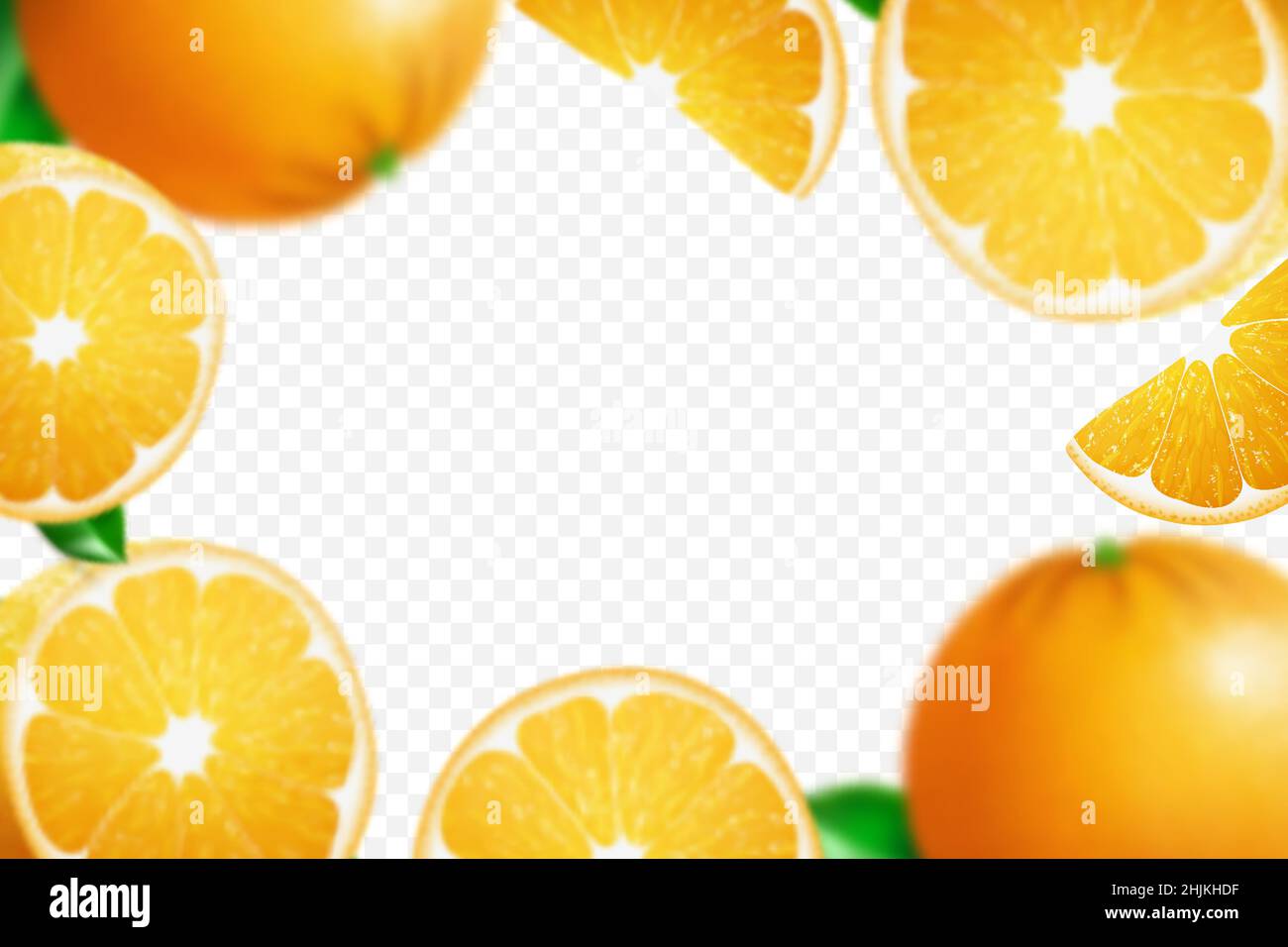 Falling juicy oranges with green leaves isolated on transparent ...