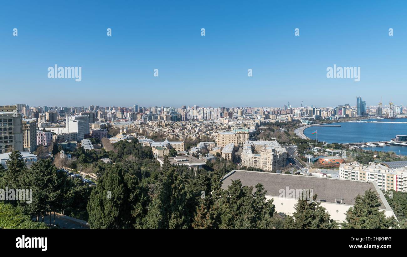 Panoramic view of Baku, the capital of Azerbaijan located by the ...