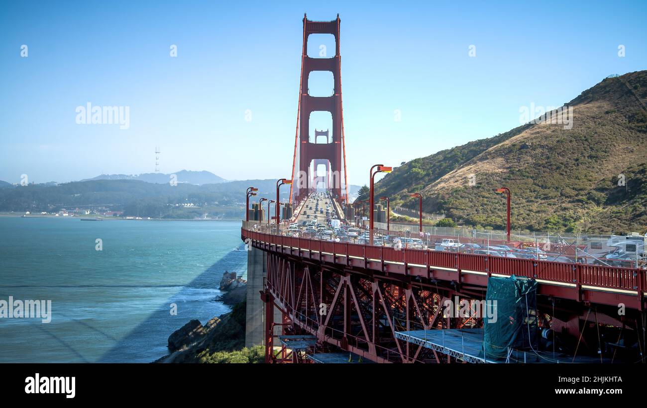 San Francisco, USA - August 2014: Golden Gate Bridge on a sunny summer ...
