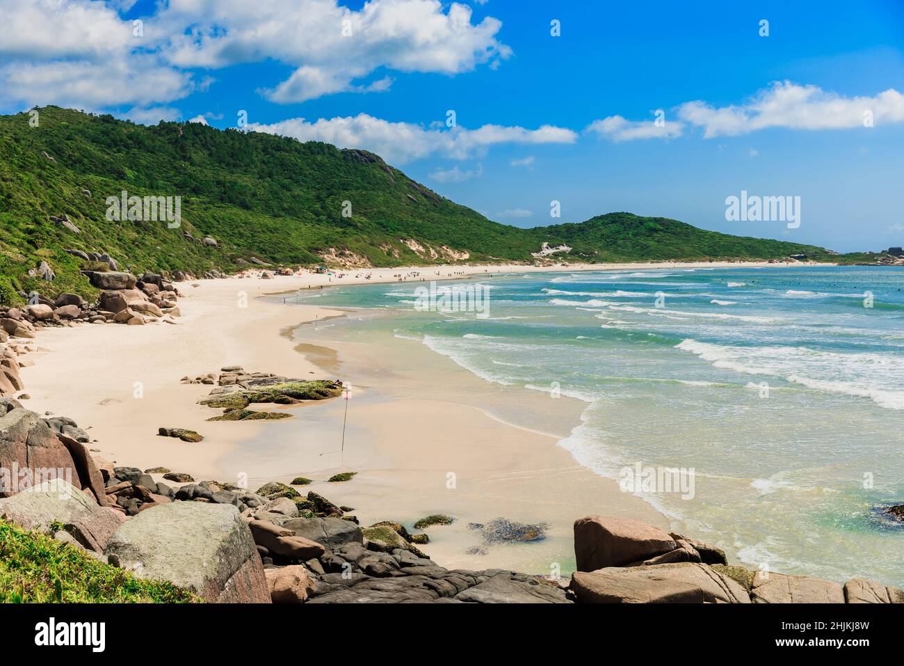 Praia da Galheta beach with amazing rocks and ocean waves. Holiday ...