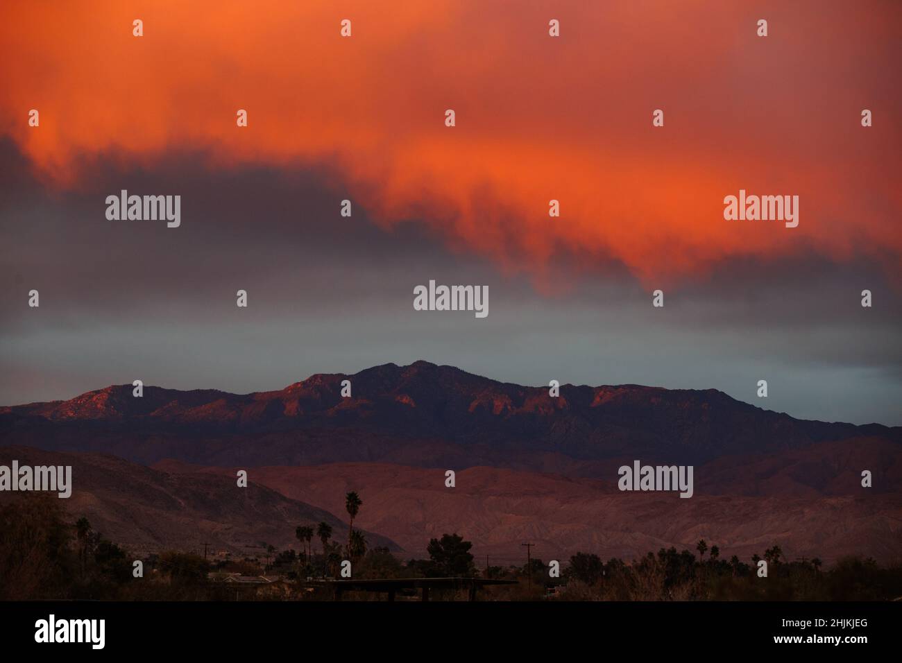 Red clouds at sunset over the Santa Rosa mountain range in Anza Borrego ...