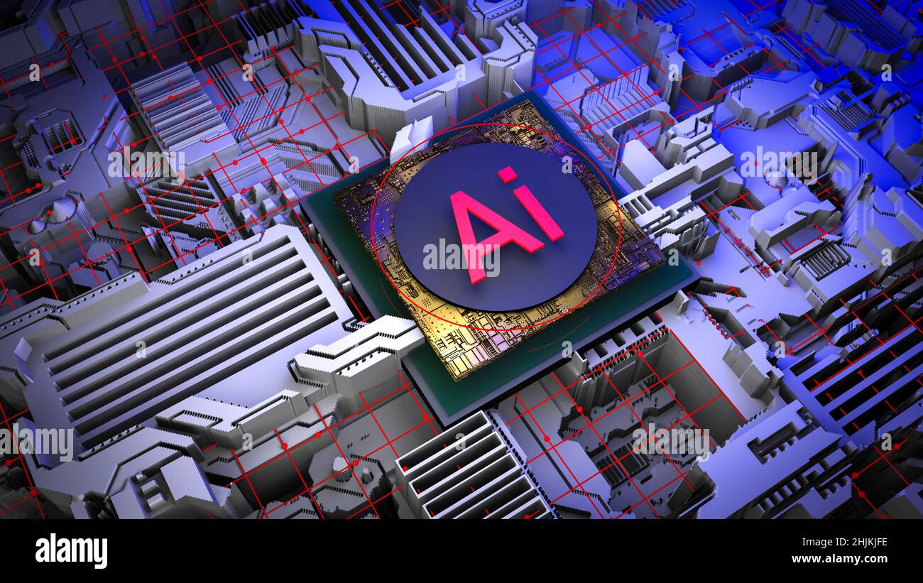 Ai 3d image concept. Computer microprocessor with artificial ...