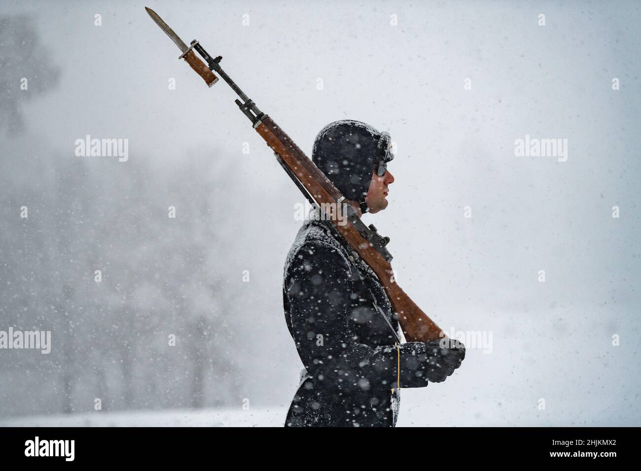 A tomb guard from the 3d U.S. Infantry Regiment (The Old Guard) walks ...