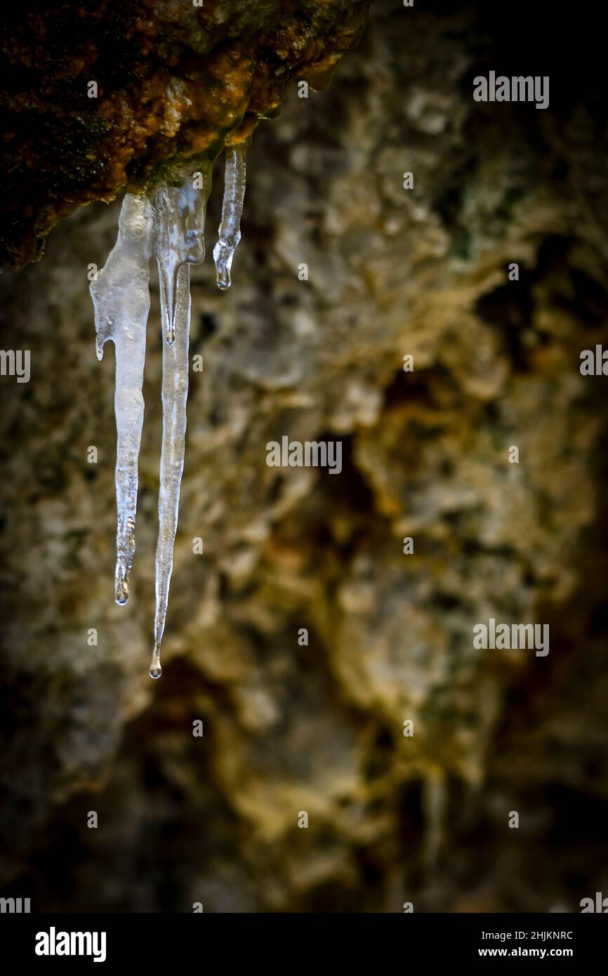 Water dripping from an object is frozen by frost Stock Photo - Alamy