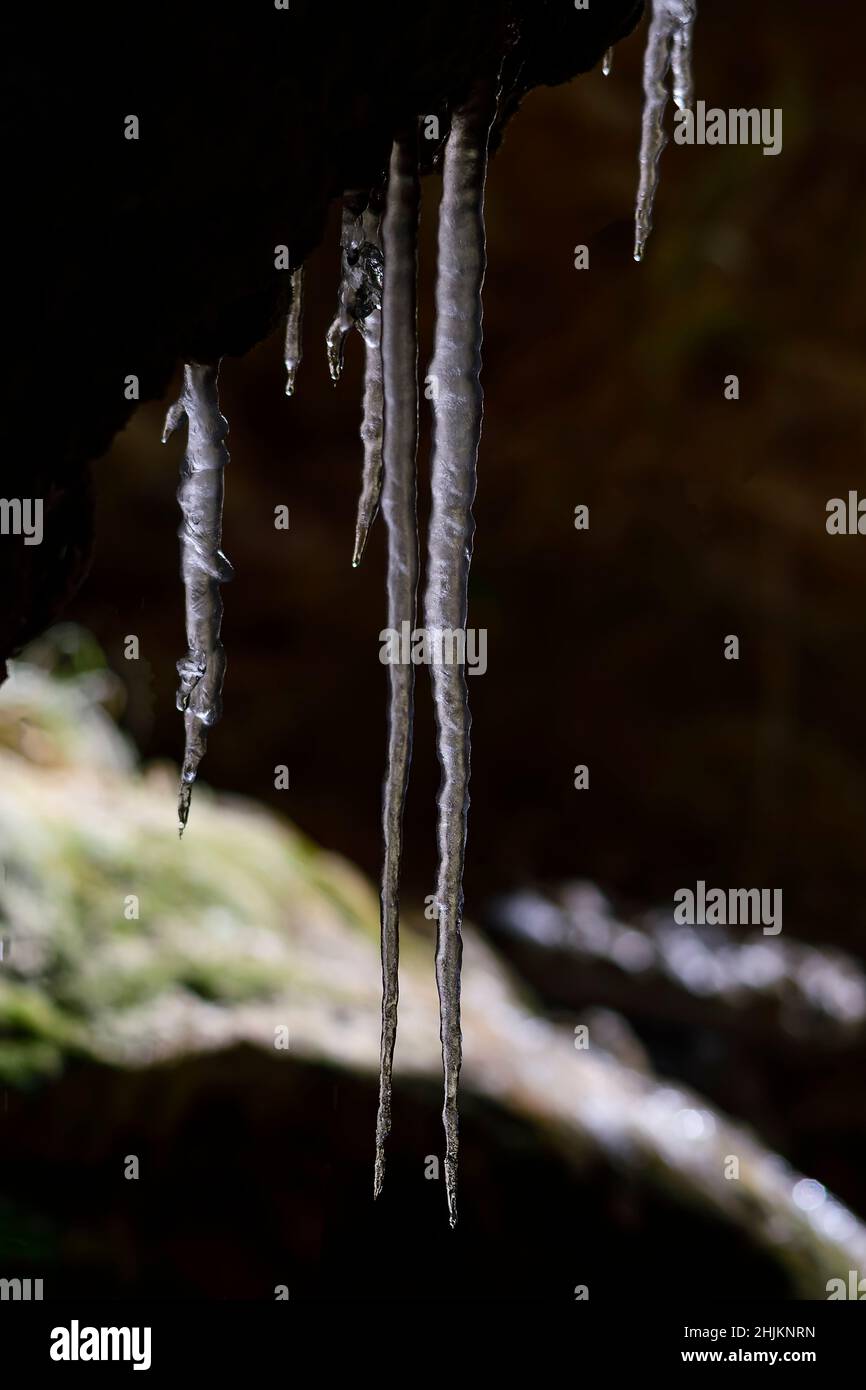 Water dripping from an object is frozen by frost Stock Photo - Alamy