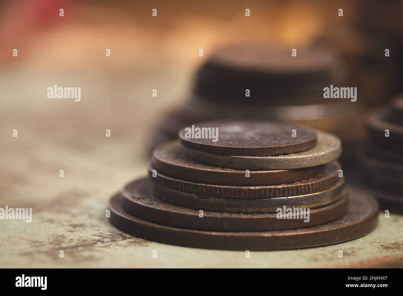 Stacks of old world coins Stock Photo - Alamy