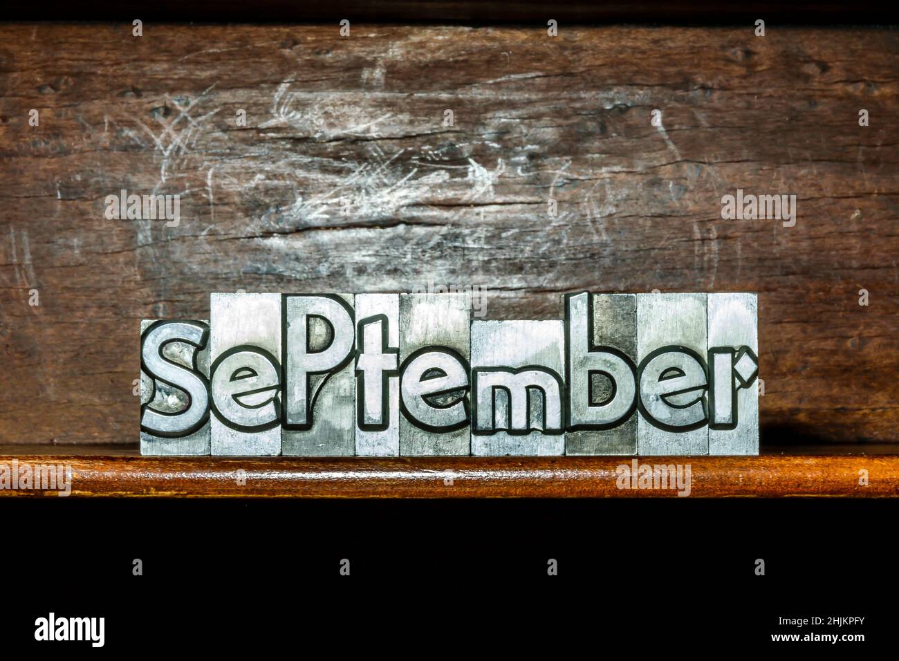 The month of the year September created with movable type printing on a ...
