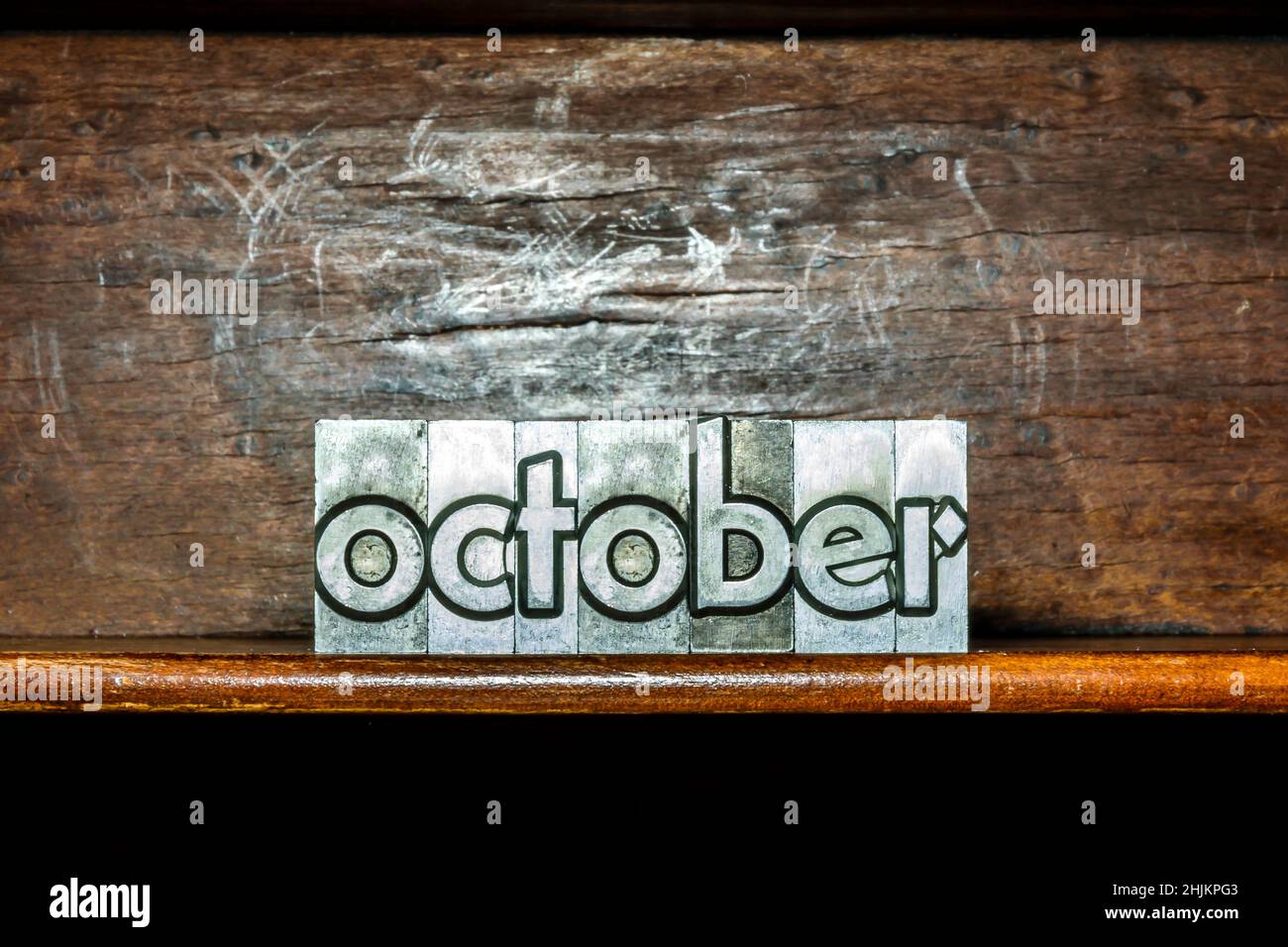 The month of the year October created with movable type printing on a ...