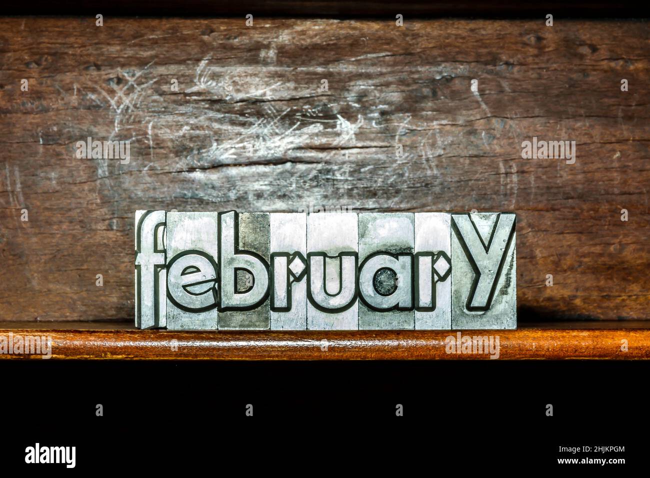 The month of the year February created with movable type printing on a ...