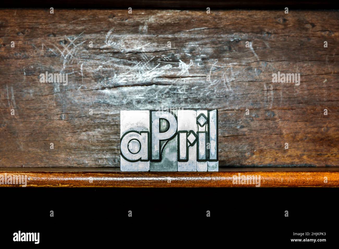 The month of the year April created with movable type printing on a ...