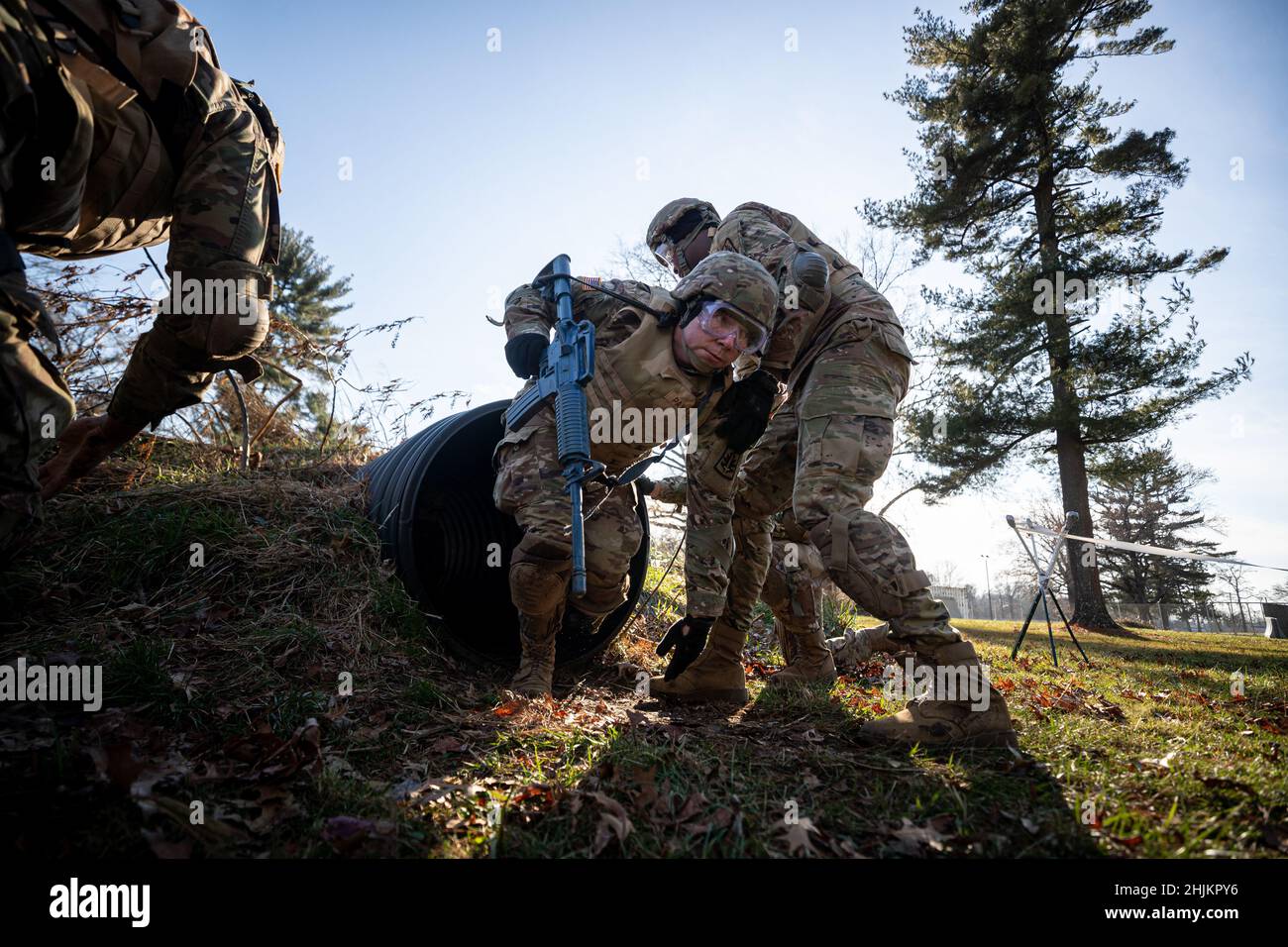 U.S. Army combat medics navigate obstacles during training at the ...