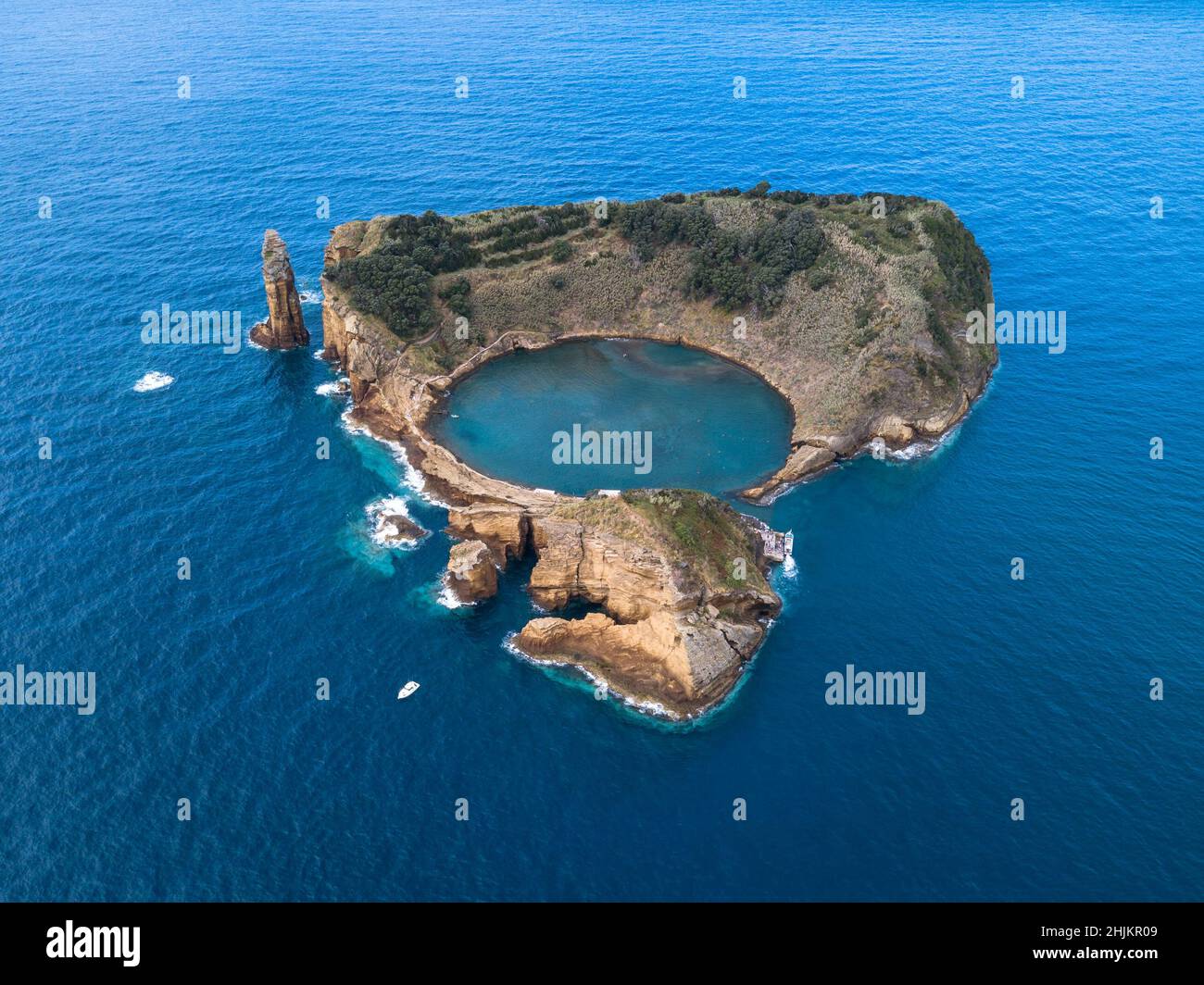Aerial view of the Islet of Vila Franca do Campo on Azores, Portugal ...