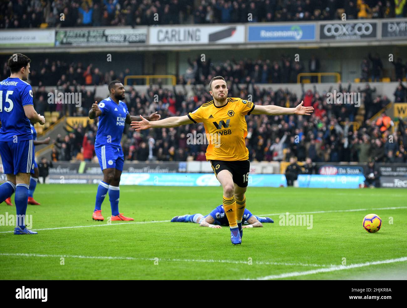 Wolves footballer Diogo Jota celebrates his goal Wolverhampton ...