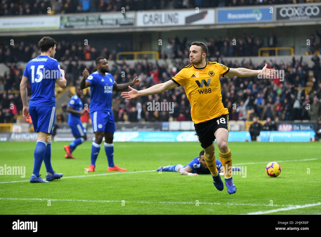 Wolves footballer Diogo Jota celebrates his goal Wolverhampton ...