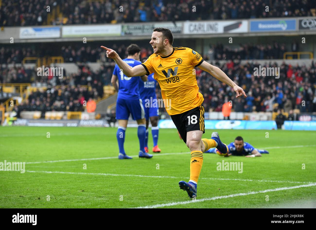 Wolves footballer Diogo Jota celebrates his goal Wolverhampton ...