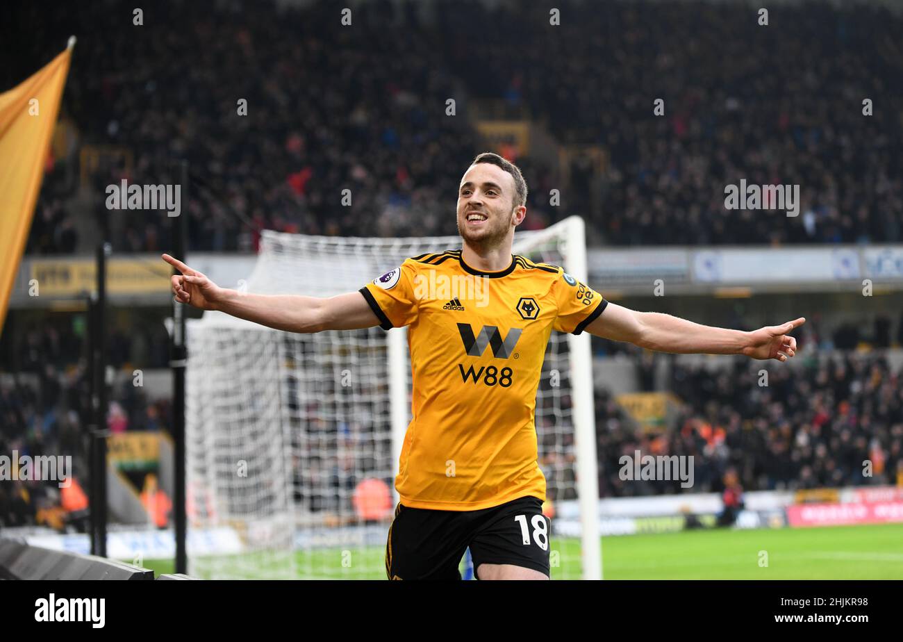 Wolves footballer Diogo Jota celebrates his goal Wolverhampton ...