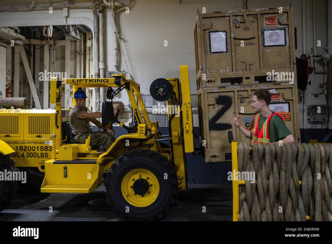U.S. Combat Cargo Marine assigned to amphibious assault ship USS Essex ...
