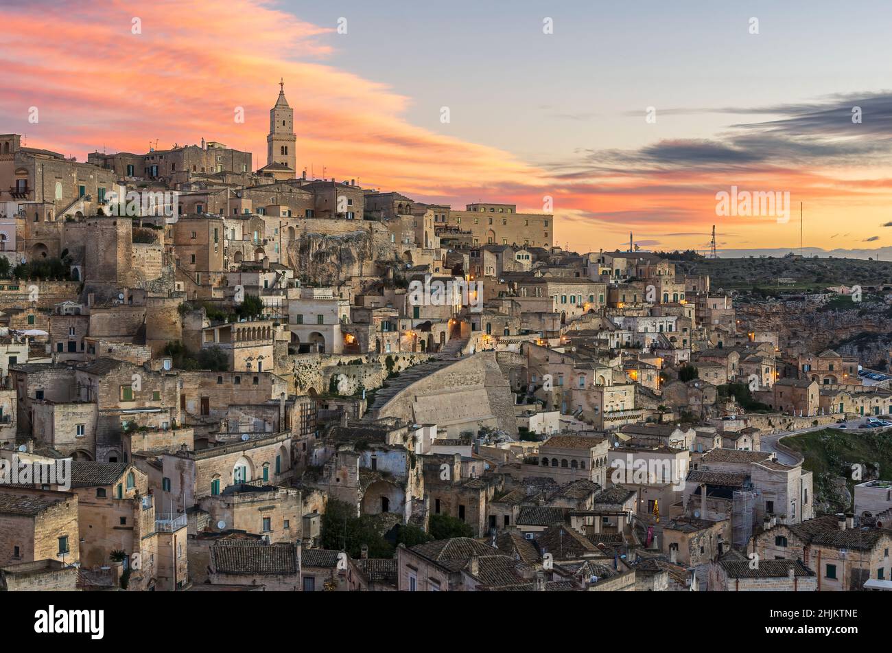 View of Matera Sassi at sunset Stock Photo - Alamy