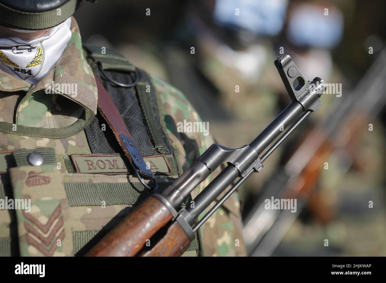 Bucharest, Romania - January 24, 2022: Details with Romanian soldiers ...