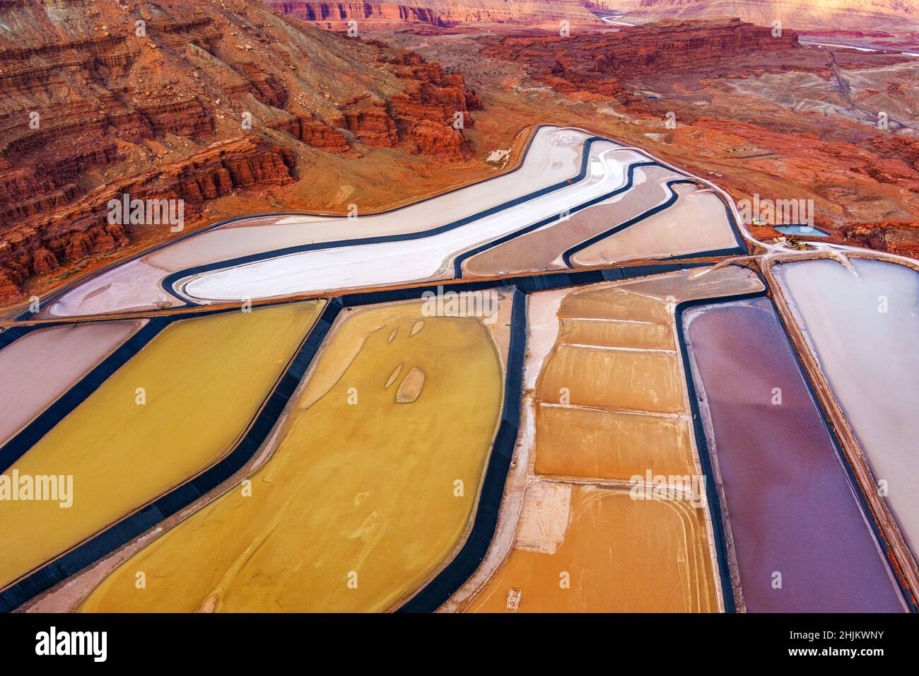 Interesting colors and shape of potash mineral ponds in the Utah desert ...