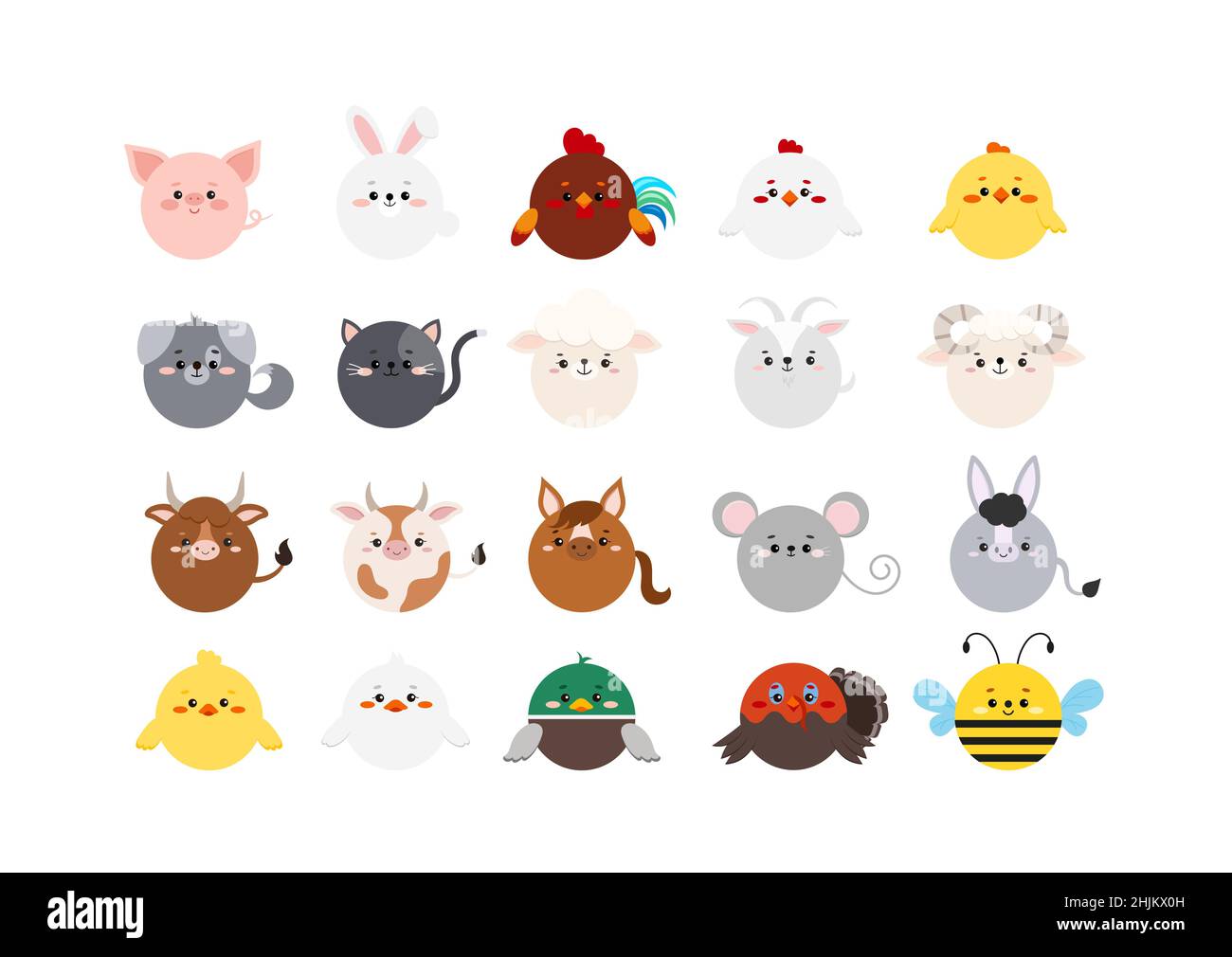 Circle farm animal cute faces game icon set Stock Vector Image & Art ...