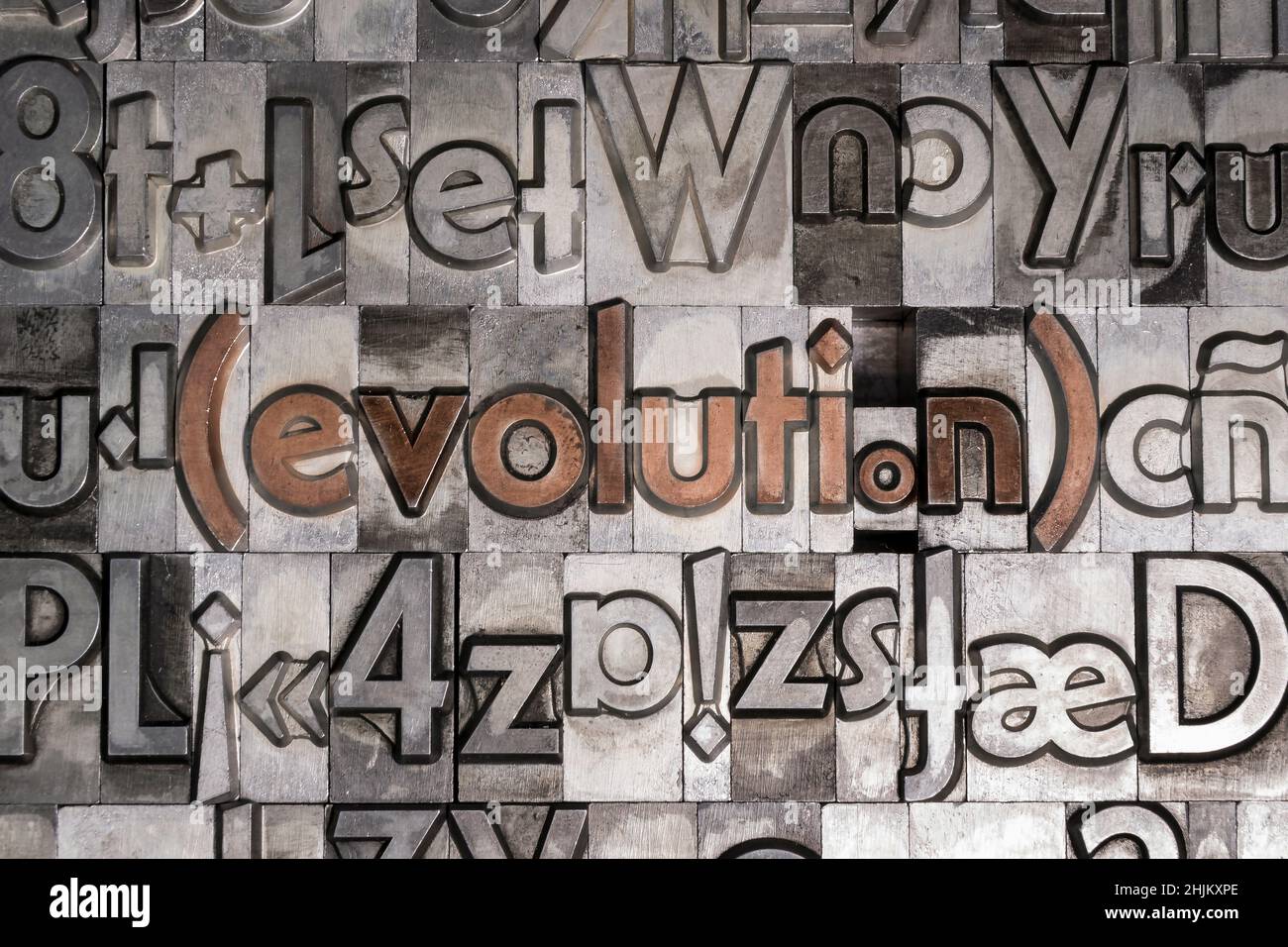 Evolution created with movable type printing Stock Photo - Alamy