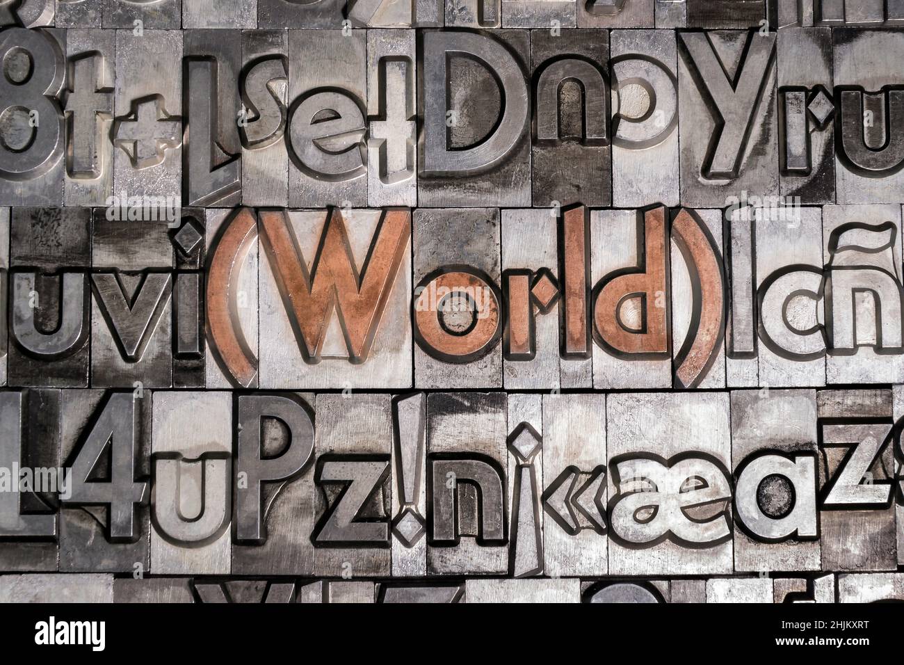 World created with movable type printing Stock Photo - Alamy